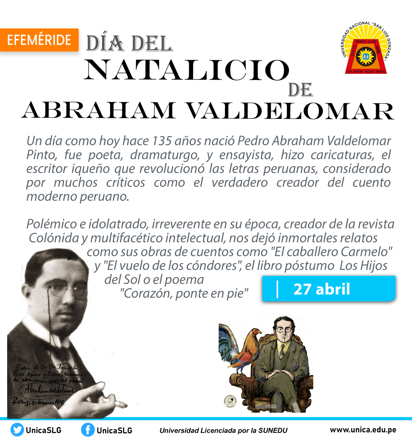 Natalicio de Abraham Valdelomar – Noticias UNICA