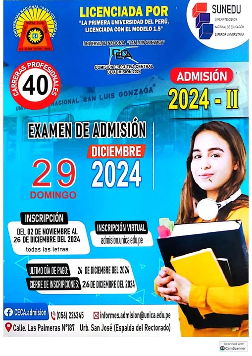 EXAMEN DE ADMISIÓN 2024 II ESTE DOMINGO 29 DE DICIEMBRE. – Noticias UNICA